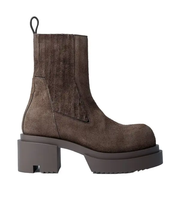 Rick Owens Round Toe Elasticated Block Heel Boots - Brown