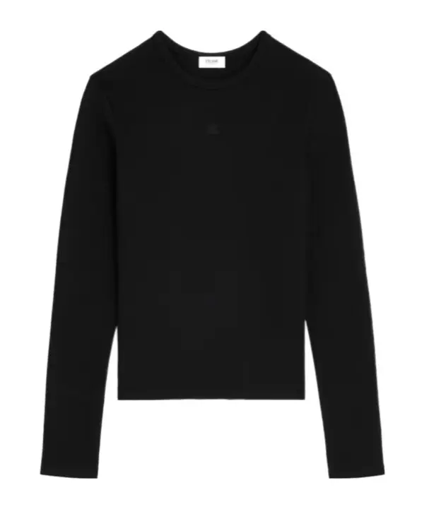 Celine Triomphe Long-sleeved T-shirt In Ribbed Cotton Jersey - Black