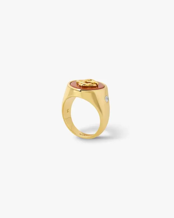 Casablanca Gold & Red Stone Signet Ring