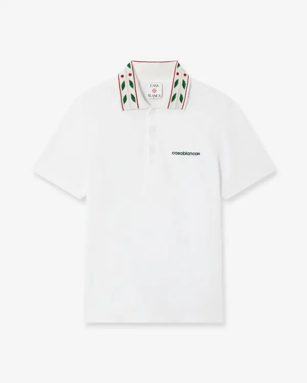 Casablanca Laurel Pique Short Sleeve Polo Shirt - White
