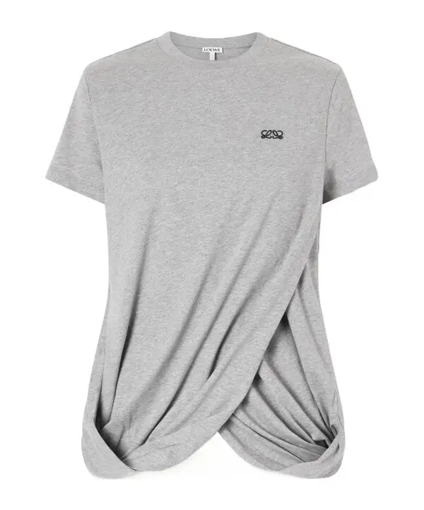 Loewe Logo Embroidered Draped T-shirt - Grey