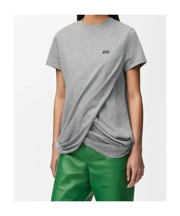 Loewe Logo Embroidered Draped T-shirt - Grey