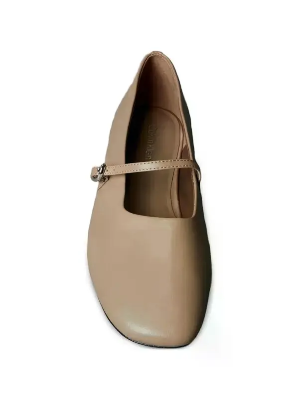 Calvin Klein Beige Leather Ballet Flats With Buckle Strap