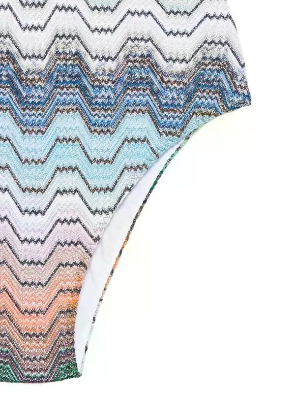 Missoni Chevron Pattern Lurex Halterneck V-neck Swimsuit