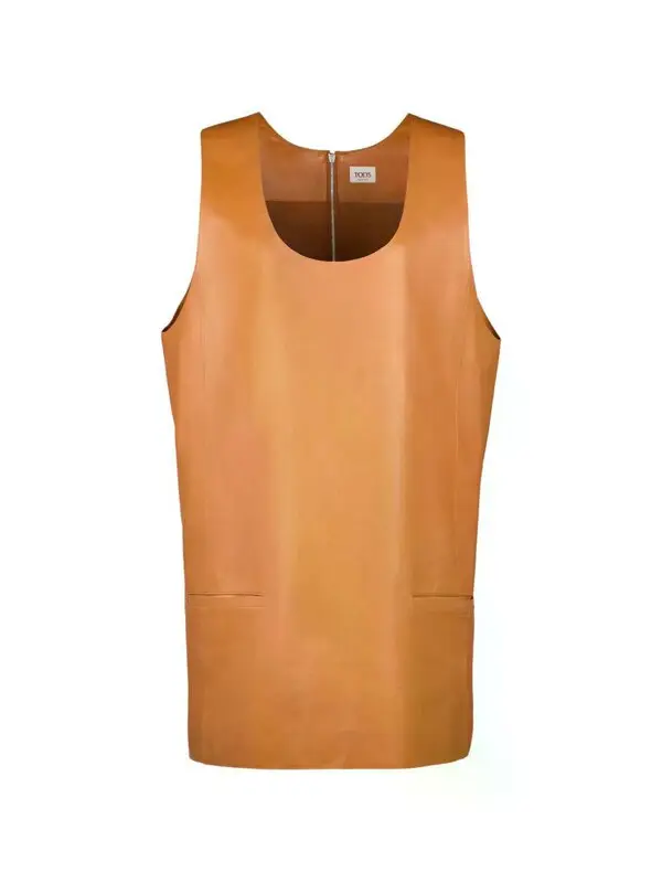 TOD'S Leather Scoop Neck Dress - Orange