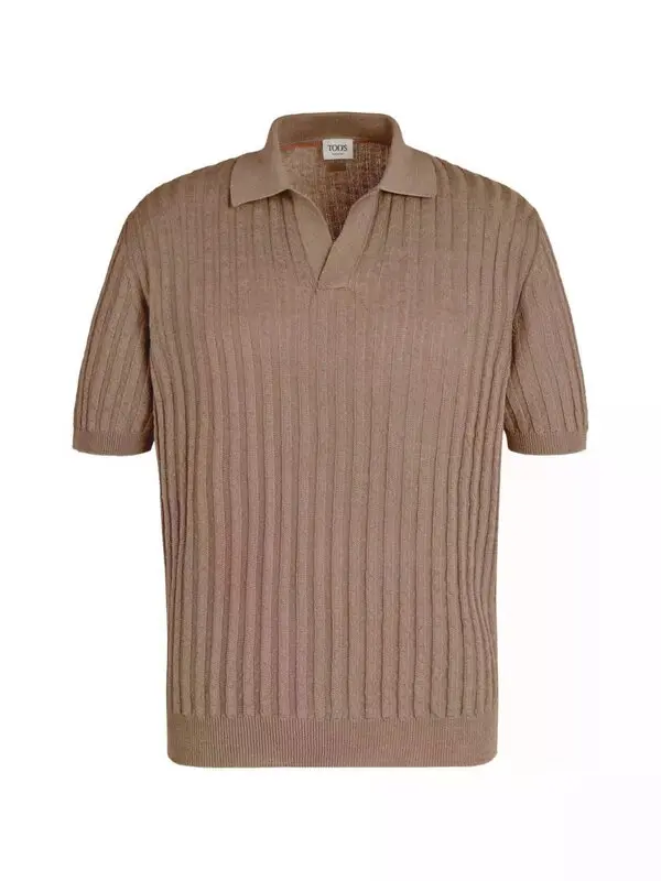 TOD'S Ribbed Short-sleeve Polo Shirt - Brown