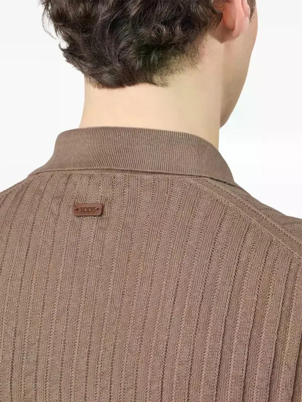 TOD'S Ribbed Short-sleeve Polo Shirt - Brown