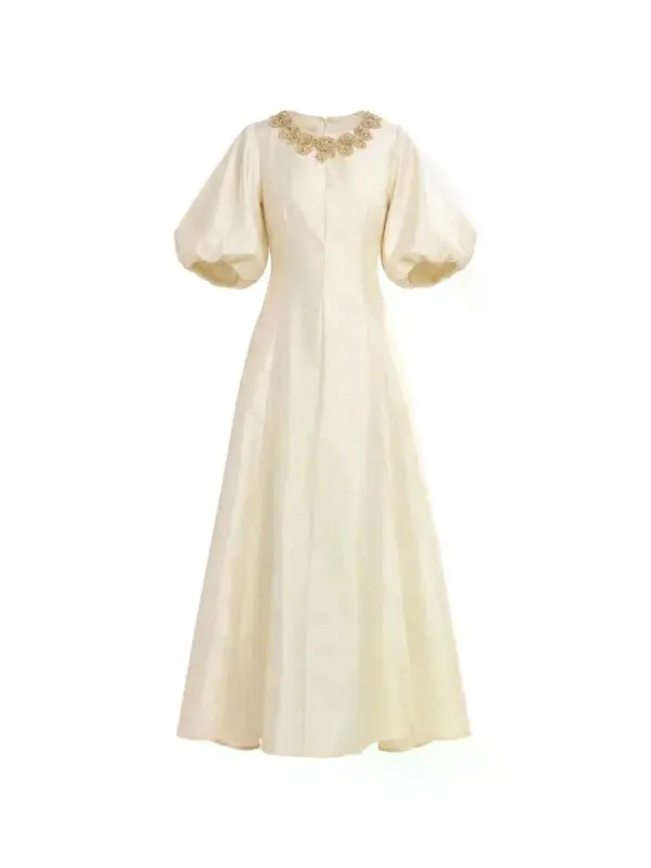 BARUNI Jawher Embellished Puff-sleeve Maxi Gown - Neutrals