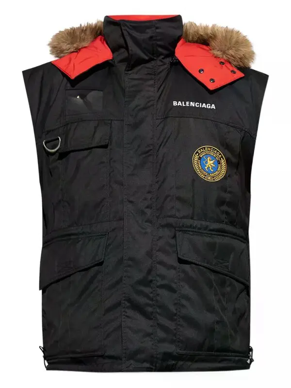 Balenciaga Faux Fur Trimmed Padded Vest - Black