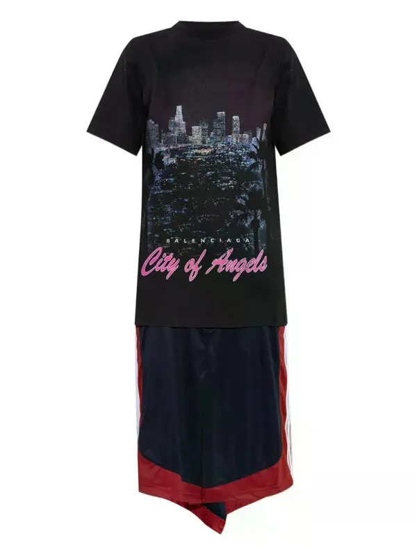 Balenciaga Los Angeles City Print Layered Dress - Black