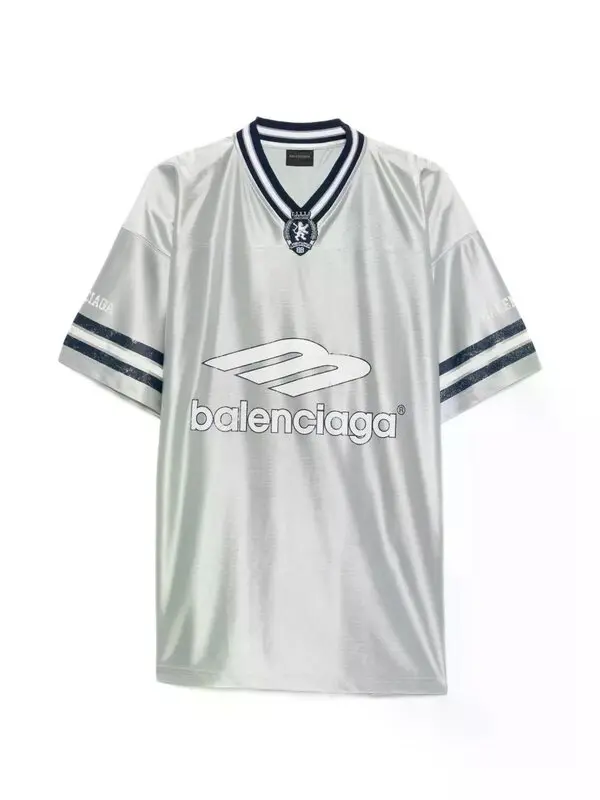 Balenciaga Silver Logo V-neck T-shirt