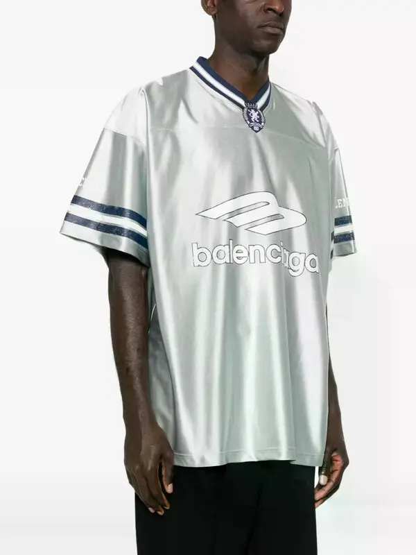 Balenciaga Silver Logo V-neck T-shirt