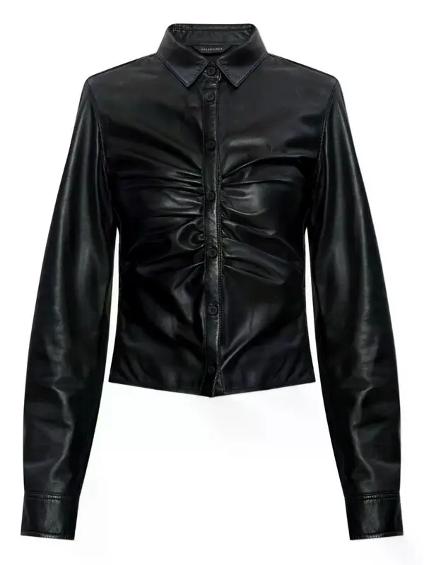 Balenciaga Ruched Leather Shirt - Black