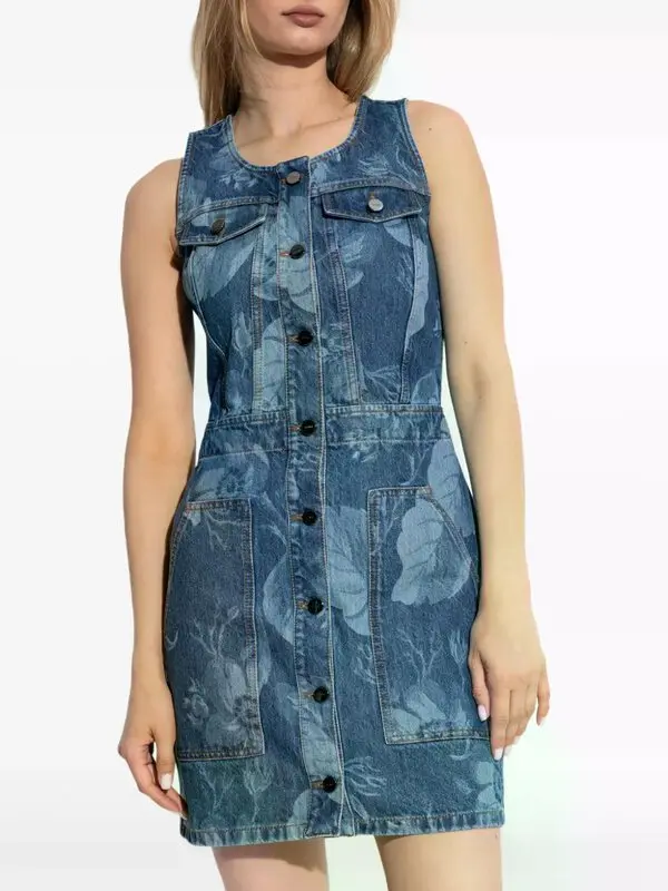 Fendi Floral-print Sleeveless Denim Dress