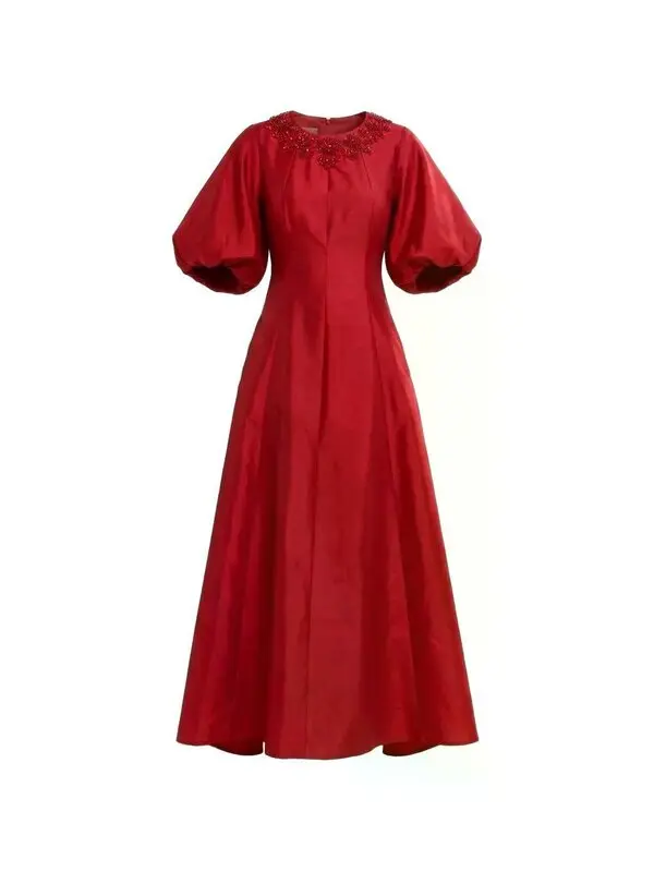 BARUNI Jawher Bead-embellished Puff-sleeve Maxi Gown - Red