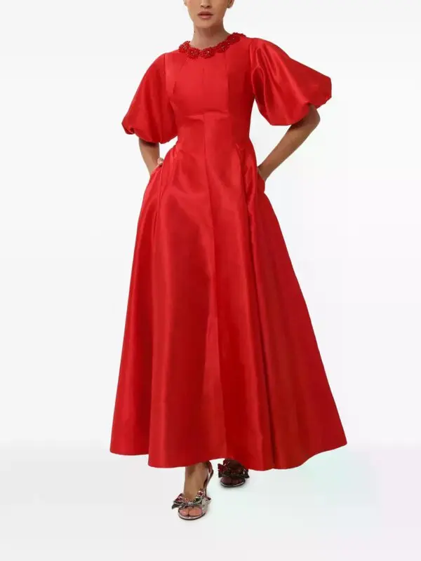 BARUNI Jawher Bead-embellished Puff-sleeve Maxi Gown - Red