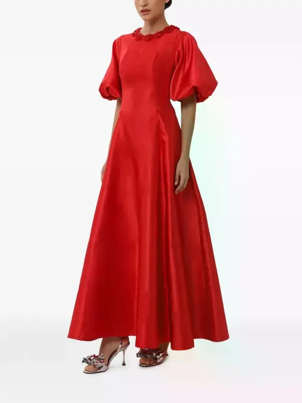 BARUNI Jawher Bead-embellished Puff-sleeve Maxi Gown - Red