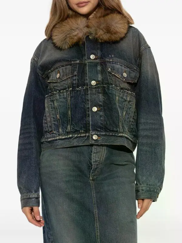 Balenciaga Faux-fur Collar Denim Jacket