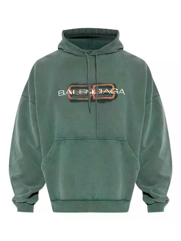 Balenciaga Logo Print Cotton Hoodie - Green