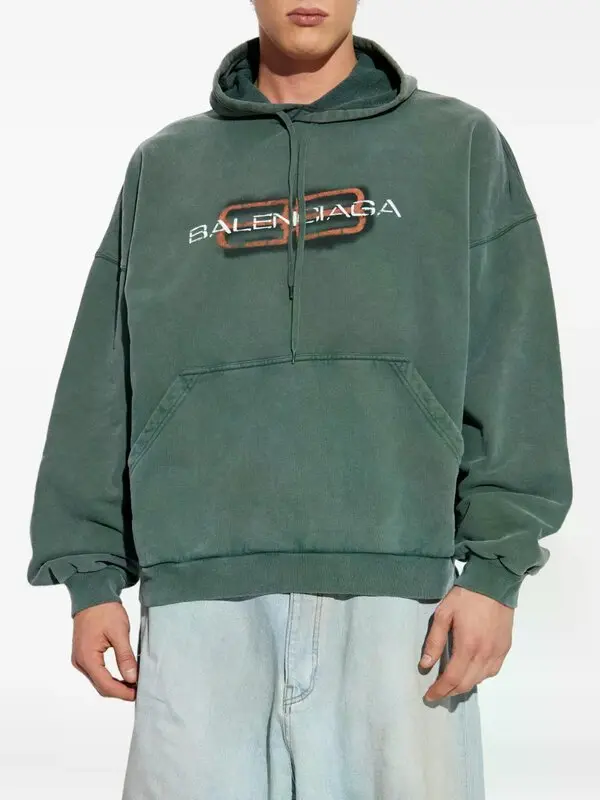 Balenciaga Logo Print Cotton Hoodie - Green