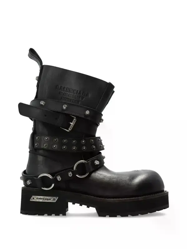 Balenciaga Venom City Studded-strap Leather Boots