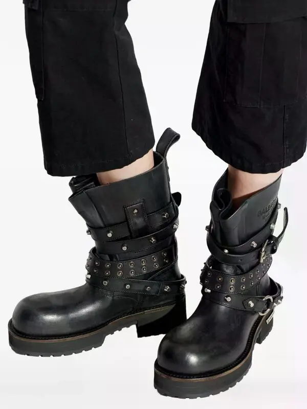 Balenciaga Venom City Studded-strap Leather Boots