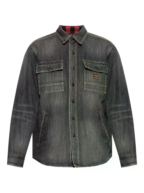 Balenciaga Logo-appliqué Denim Shirt - Black