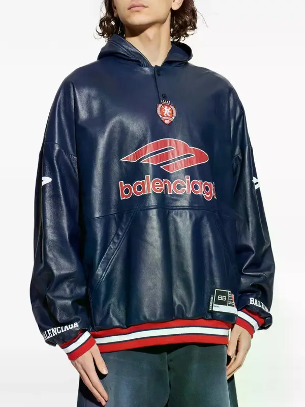Balenciaga Logo-print Leather Hoodie