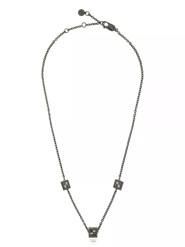 Fendi Logo Square Pendant Necklace - Grey
