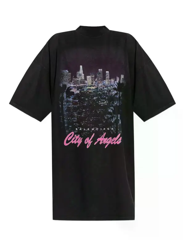 Balenciaga City Print T-shirt Mini Dress - Black