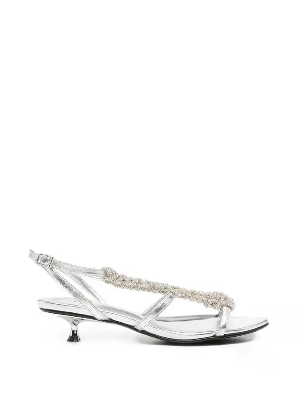 MARC ELLIS Crystal-embellished Metallic-effect Slingback Sandals
