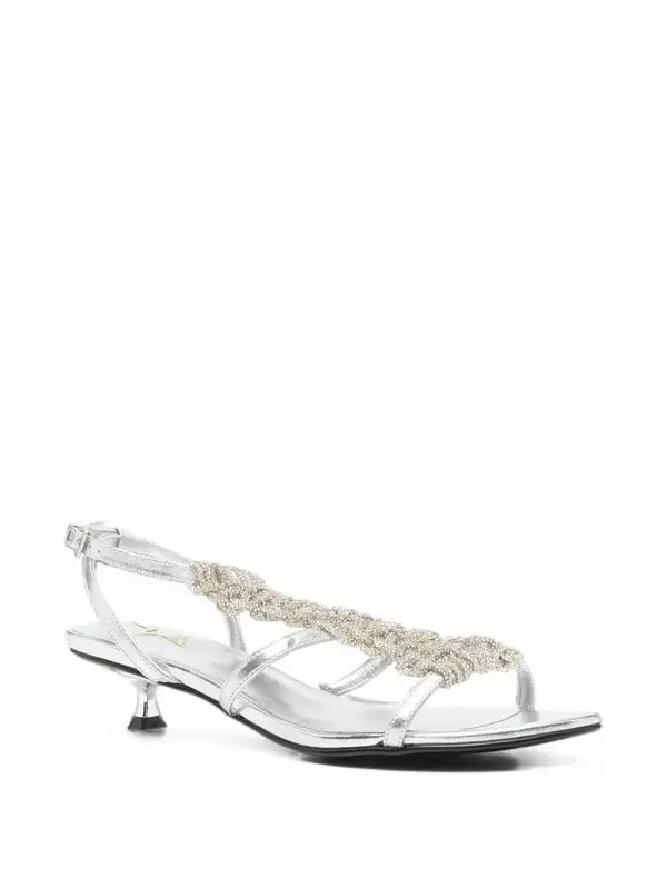 MARC ELLIS Crystal-embellished Metallic-effect Slingback Sandals