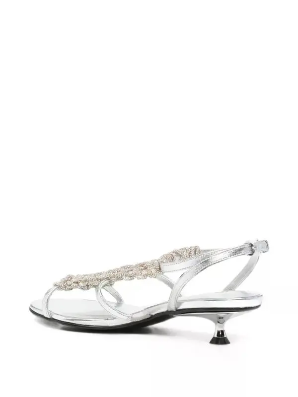 MARC ELLIS Crystal-embellished Metallic-effect Slingback Sandals