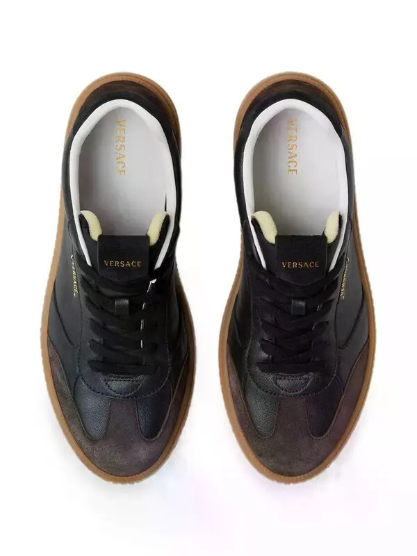 Versace Greca Court Nappa & Suede Sneakers - Black