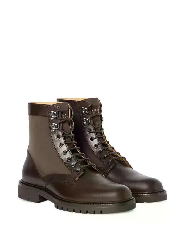 Brunello Cucinelli Waxed Calfskin And Techno Fabric Combat Boots