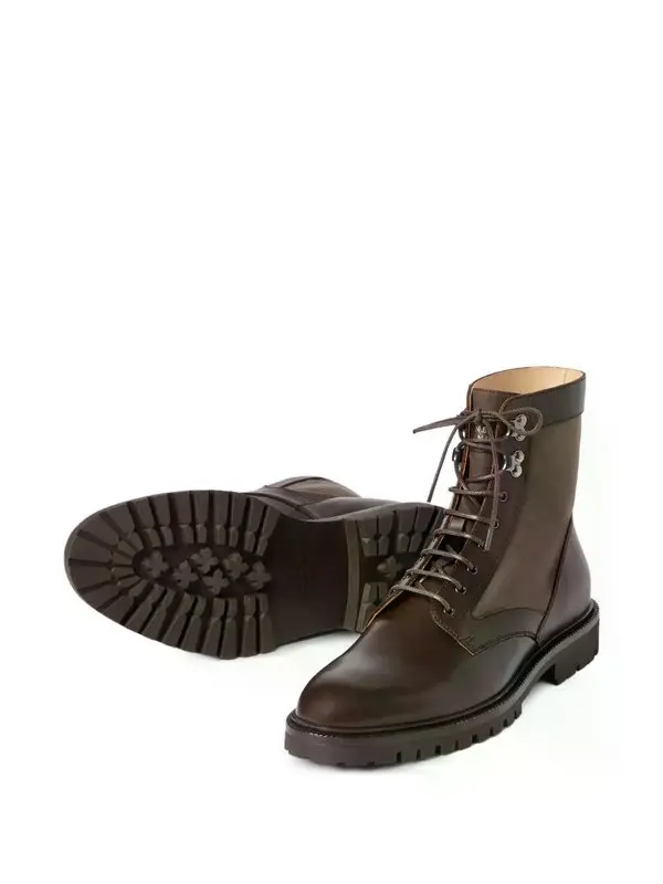 Brunello Cucinelli Waxed Calfskin And Techno Fabric Combat Boots