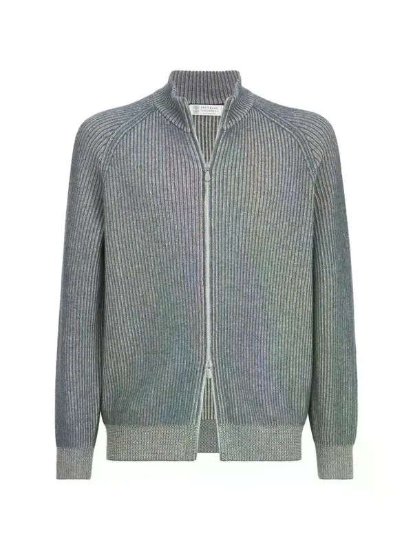 Brunello Cucinelli Cashmere English Rib High-neck Zipper Cardigan - Grey
