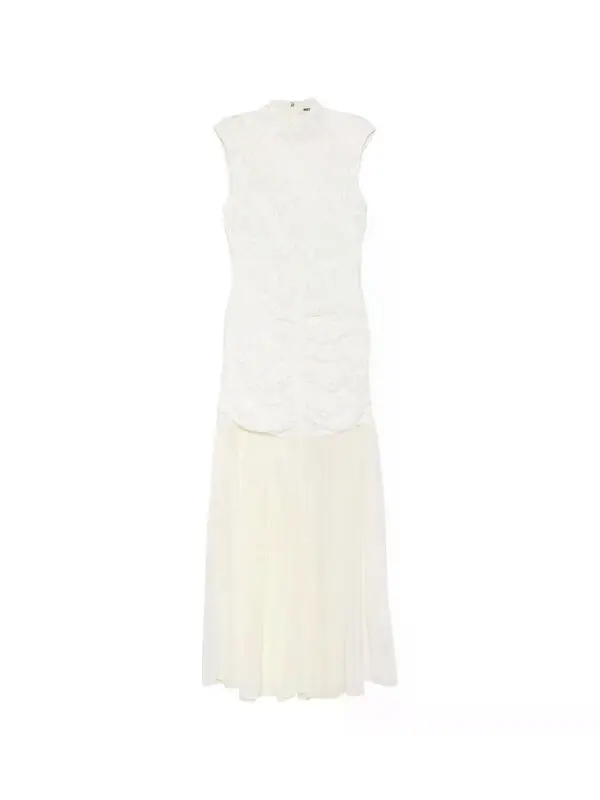 ROTATE BY BIRGER CHRISTENSEN Sleeveless Lace-panelled Ruched Maxi Dress - Neutrals