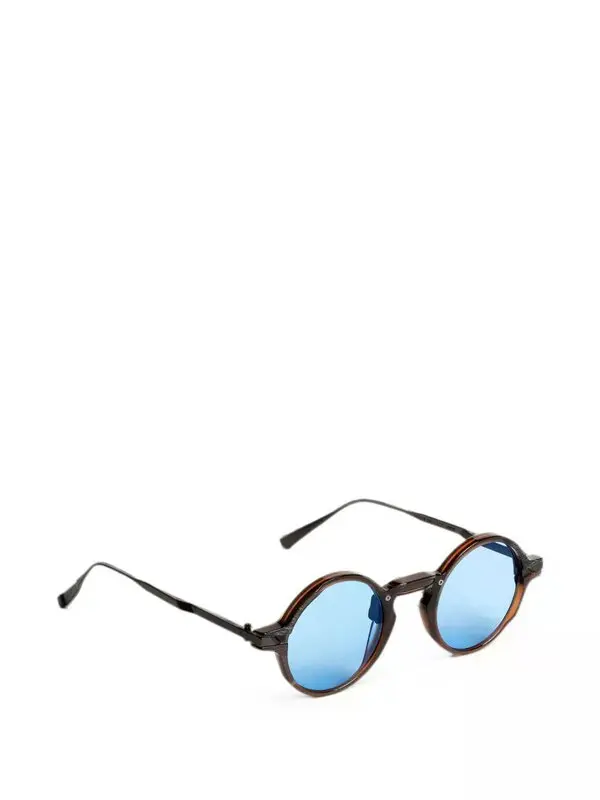 MOVITRA Round Frame Sunglasses With Blue Tinted Lenses - Brown
