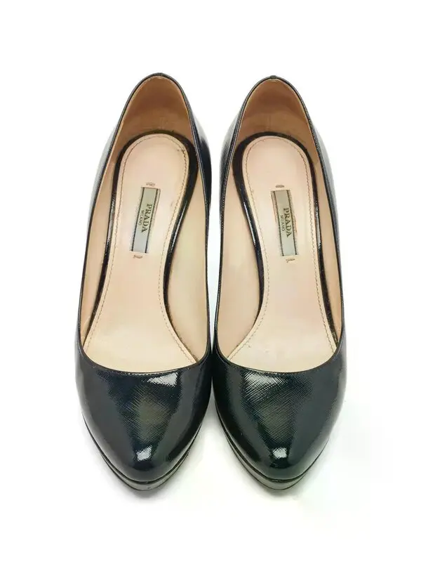 Prada Saffiano Leather Platform Pumps - Blue