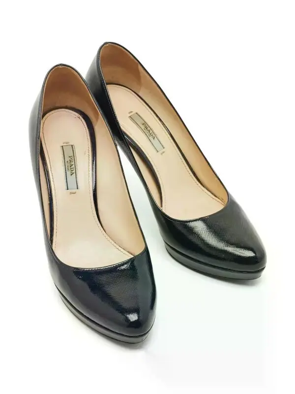 Prada Saffiano Leather Platform Pumps - Blue