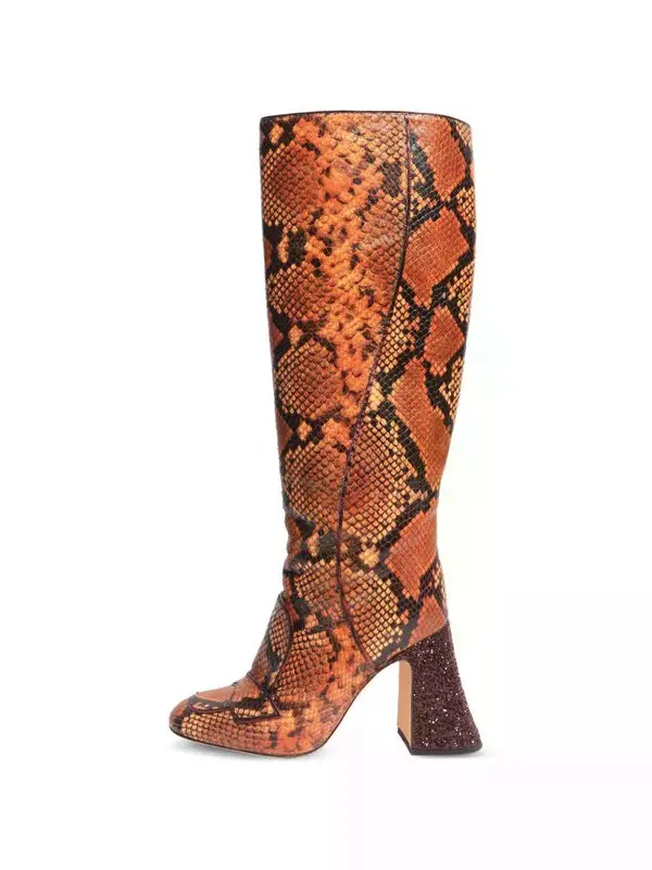 Rochas Snakeskin Glitter-heel Knee-high Boots
