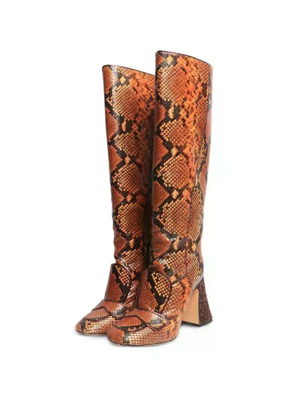 Rochas Snakeskin Glitter-heel Knee-high Boots