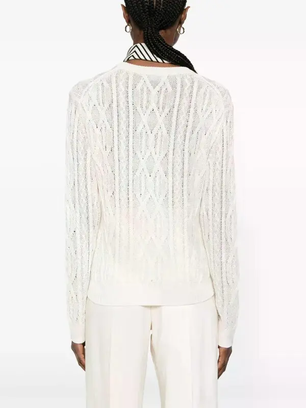 Theory Ivory Linen Blend Cable Knit Jumper