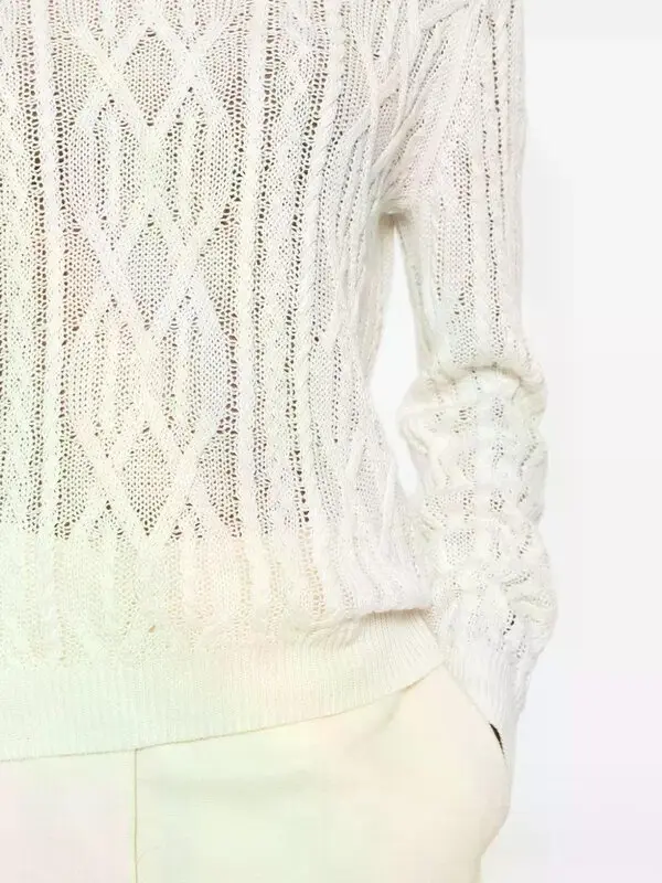 Theory Ivory Linen Blend Cable Knit Jumper