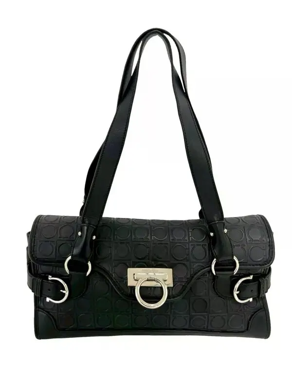 FERRAGAMO Gancini Embossed Leather Shoulder Bag