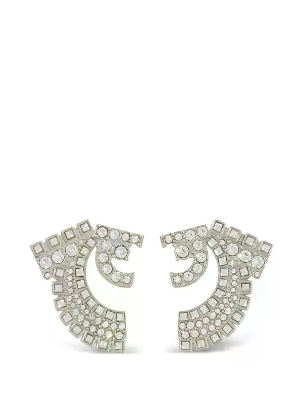 FERRAGAMO Deconstructed Gancio Stud Earrings With Crystal Embellishment - Silver