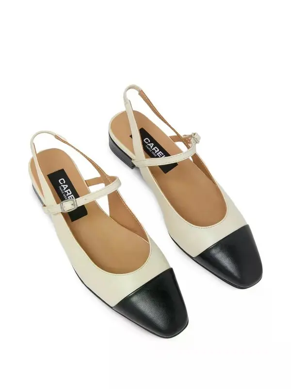 CAREL Cream Leather Cap Toe Slingback Flats