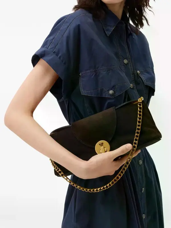 Versace Vivian Suede Clutch With Chain Strap - Brown