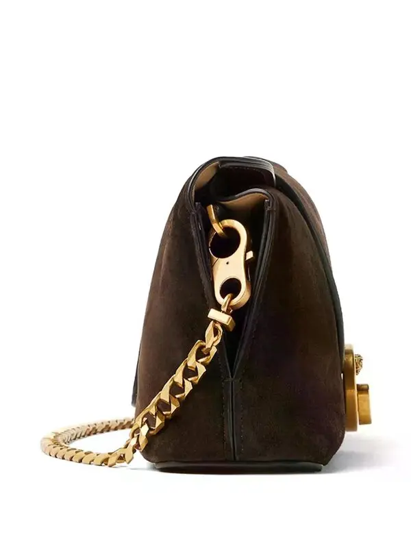 Versace Vivian Suede Clutch With Chain Strap - Brown